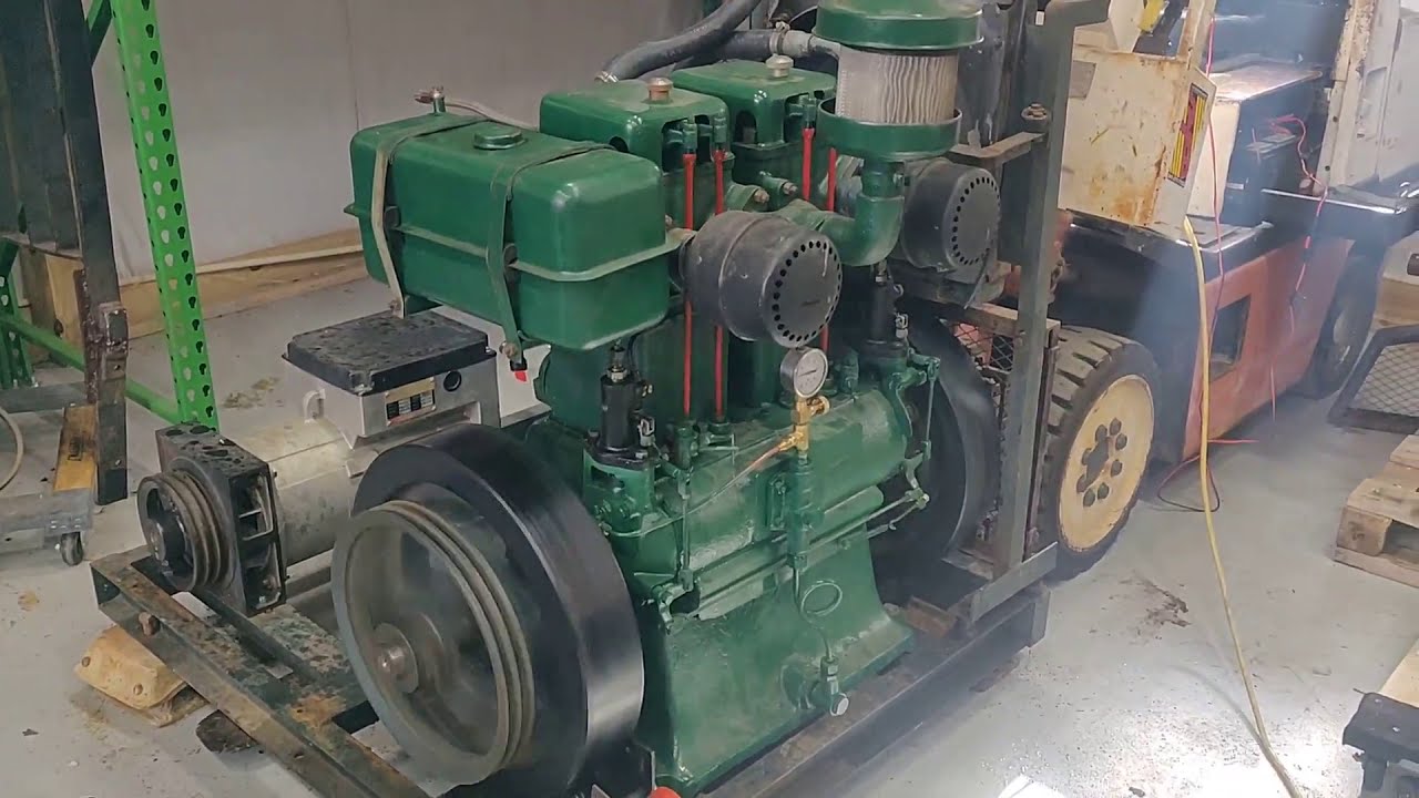 Listeroid diesel twin running for the first time at home. - YouTube