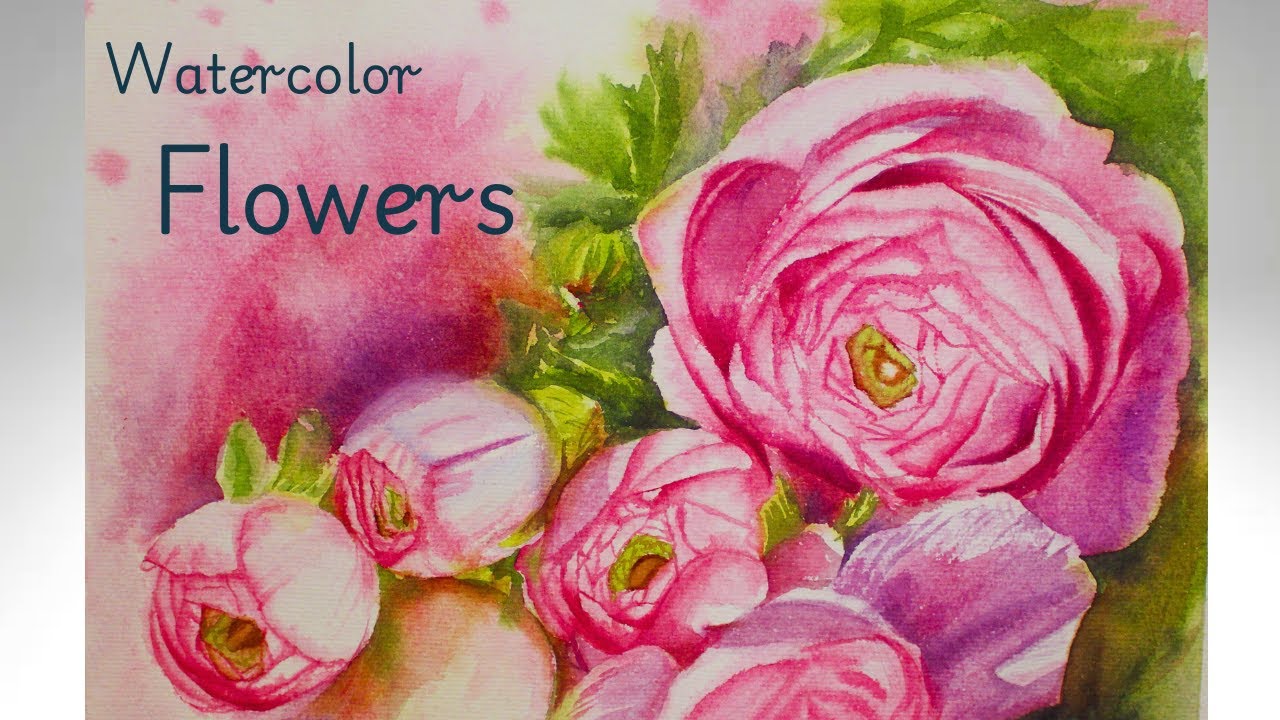 How to paint flower with closed dense petals| Pink Rose | Watercolor ...