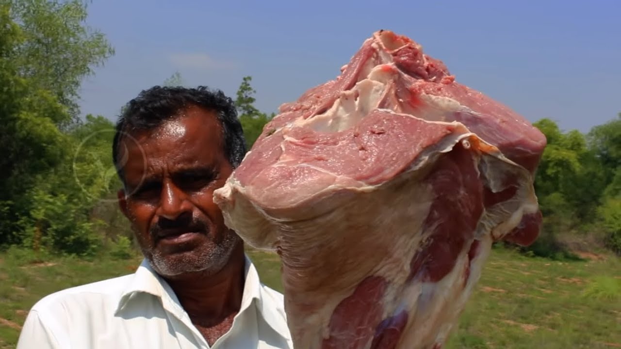 Daddy Cooking Big Beef Leg Piece Gravy In My Village | Spicy Beef ...