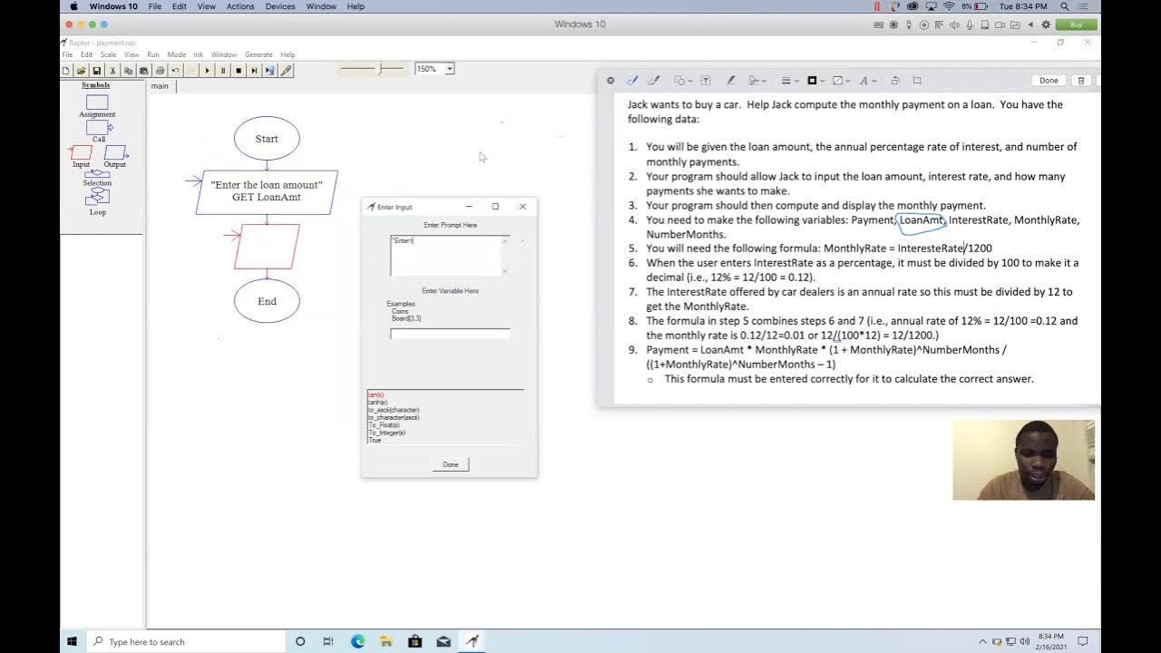 Monthly payment program made using Raptor programming language - YouTube