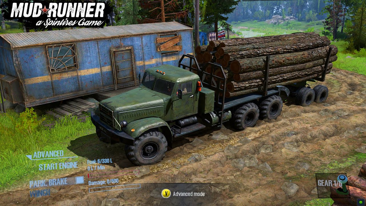 Fully loaded 6x 6 B-131 truck carrying logs || spintires mudrunner ...