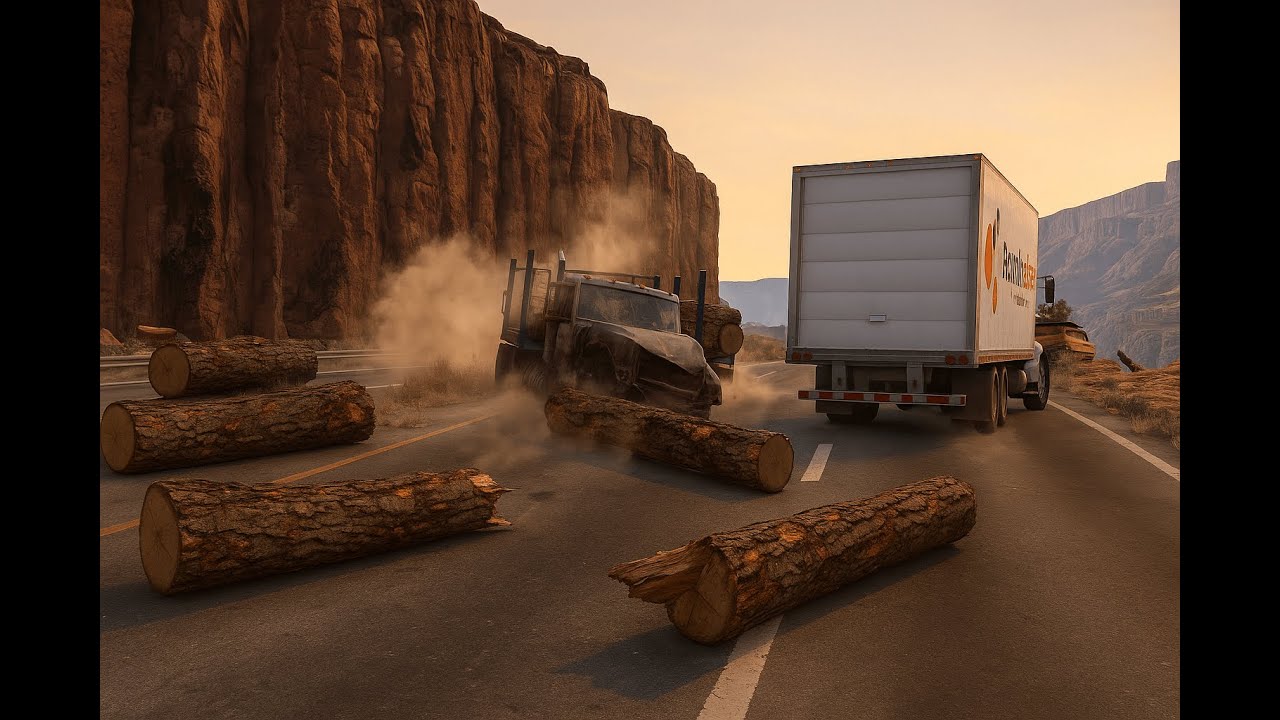 Highway Mayhem: Logs Scatter After Massive Truck Collision! - YouTube