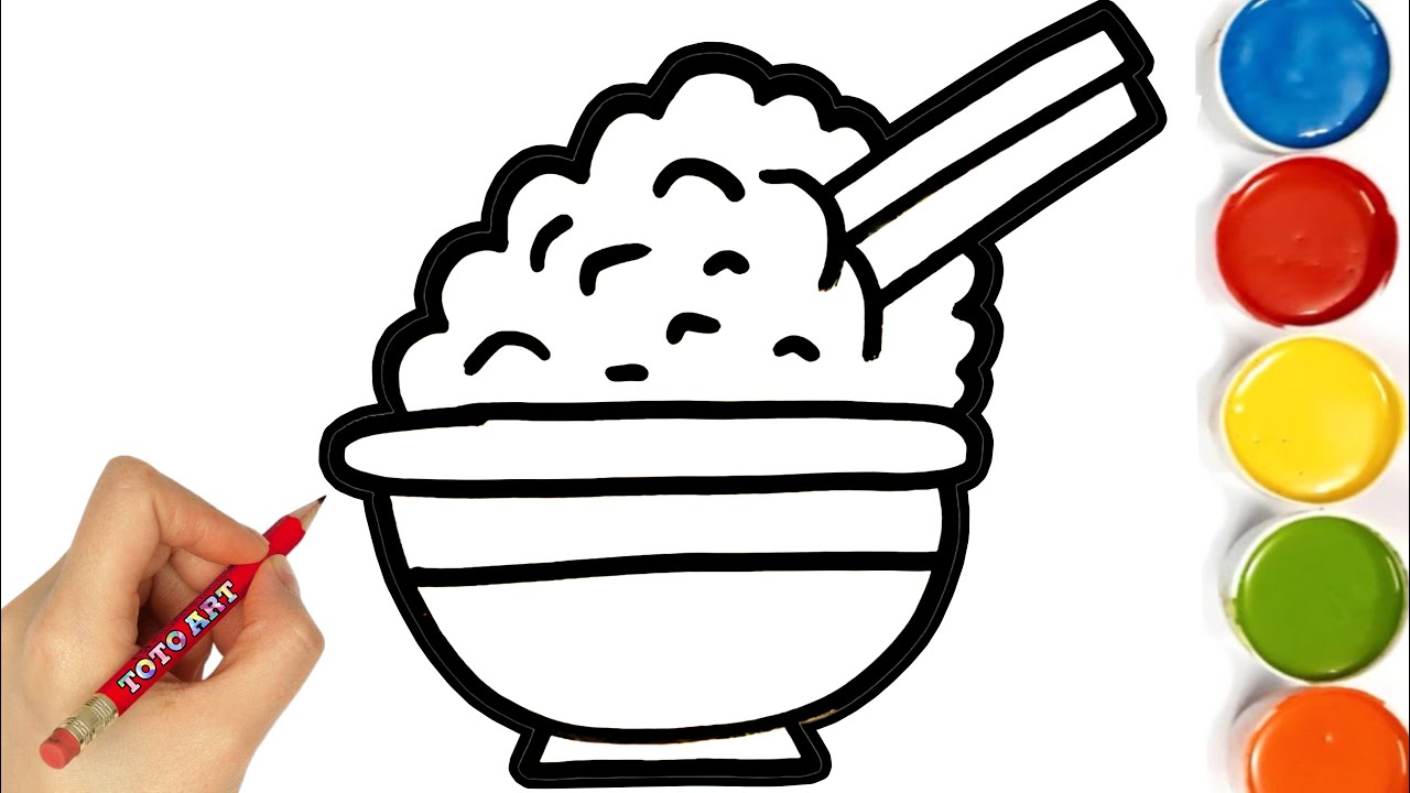 How to draw Rice Bowl -Colouring for Kids & Toddlers |Draw, Paint and ...