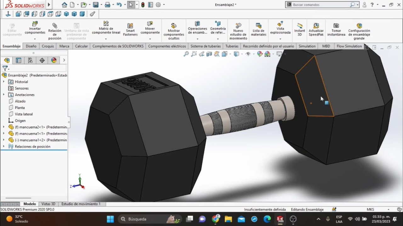 Como DISEÑAR una mancuerna en SolidWorks paso a paso - YouTube