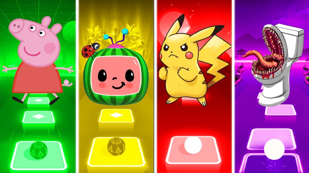 Peppa Pig Vs Cocomelon Vs Pikachu Vs Toilet Monster - Tiles Hop EDM ...