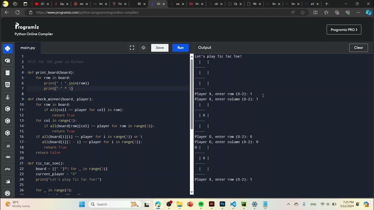cs50 python - tic tac toe game - final project - YouTube