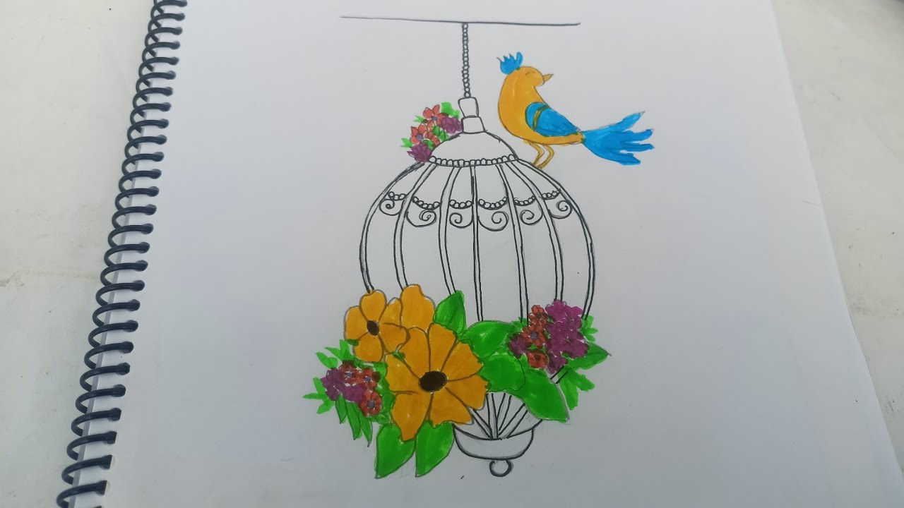 How to draw a bird in a cage/cage Drawing /how to draw cage.... - YouTube