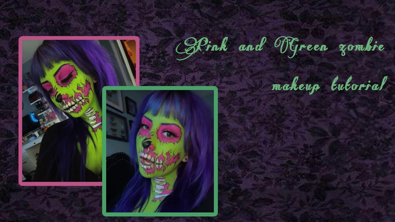 Pink and Green zombie makeup tutorial - YouTube