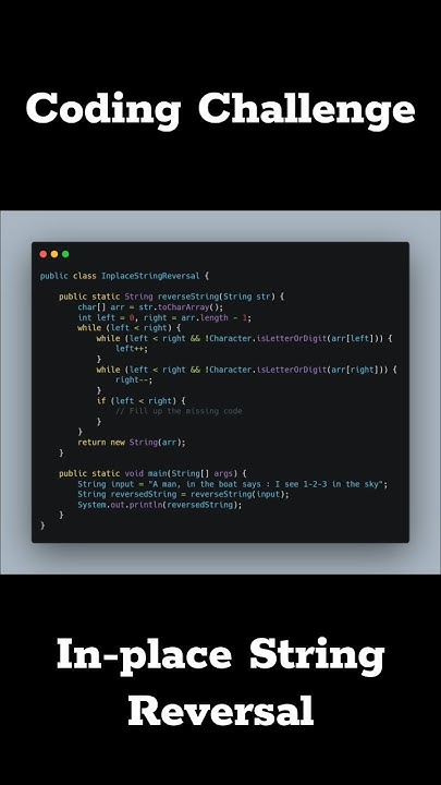 🧩🔄 Coding Challenge : In-place String Reversal (only letter & digits characters) 🔄🧩 - YouTube