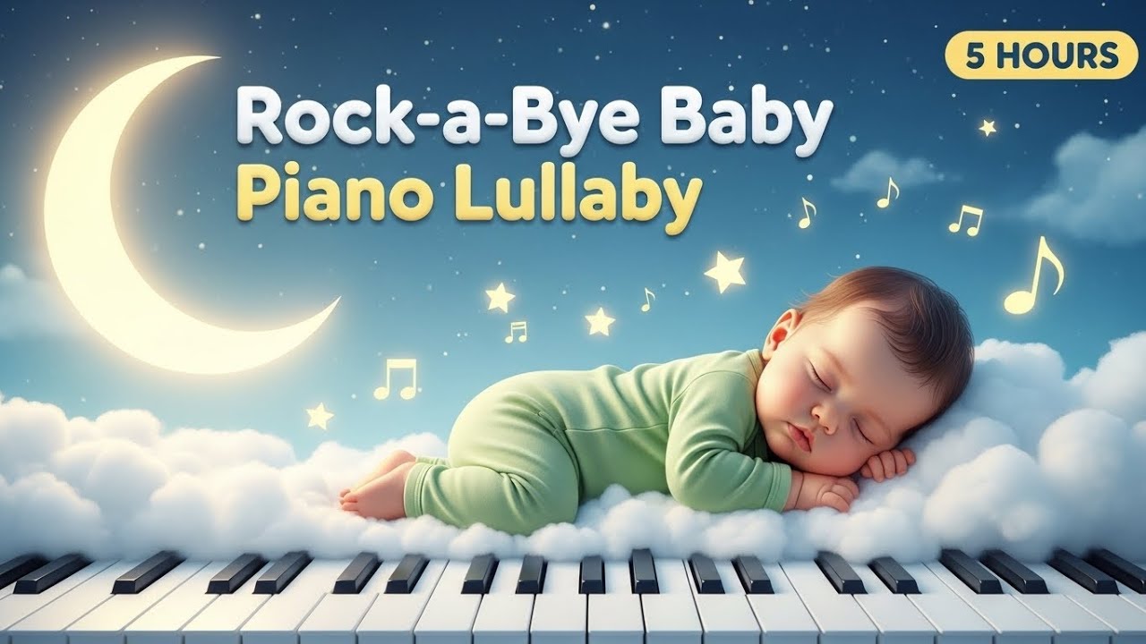 Rock-a-Bye Baby Piano Lullaby 🌙 5 Hours Soothing Sleep Music for ...