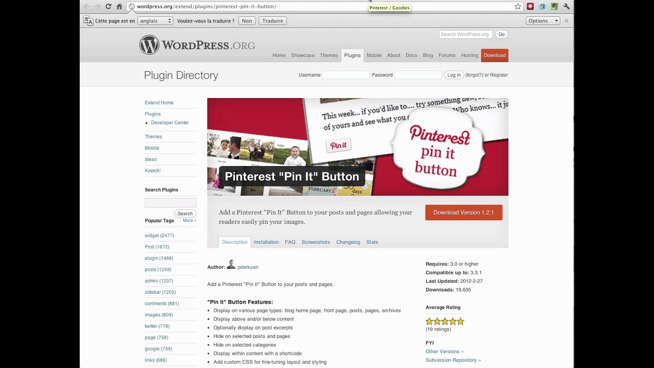 Comment installer le bouton "Pinterest" sur WordPress - YouTube