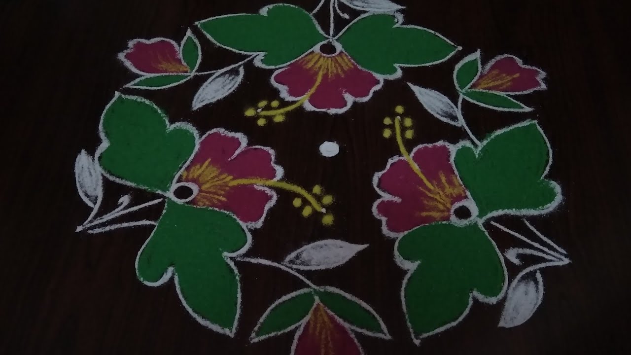 Simple// and easy flower /||design rangoli {7×4} dots - YouTube