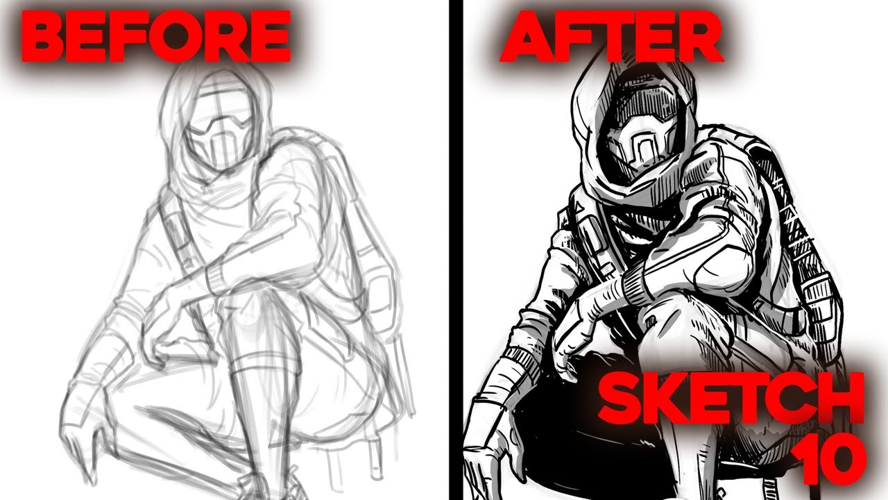 Cyberpunk Parkour Runner Sketch in Inking Style - Sitting Pose Drawing Art | Urban Strength ...