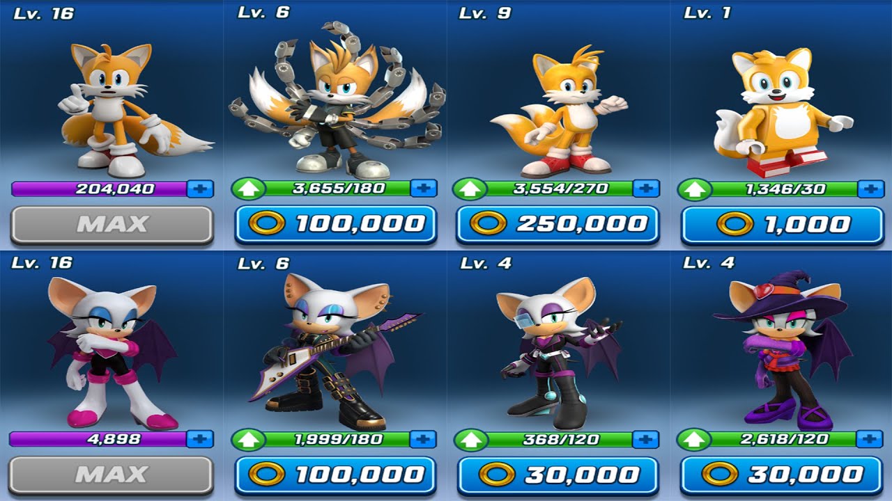 Sonic Forces - All Tails Skins vs All Rouge Skins - All 88 Characters ...