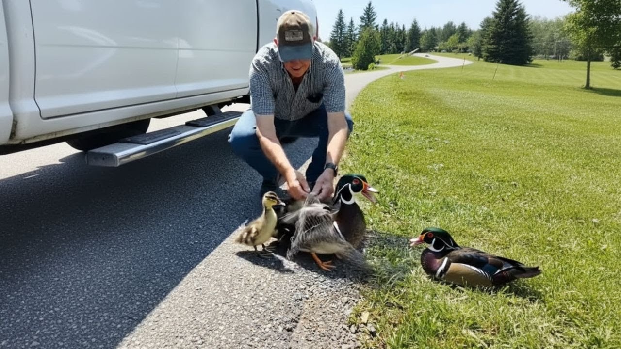 Rescuing a Mother Wood Duck Tangled in a Net by the Road - YouTube