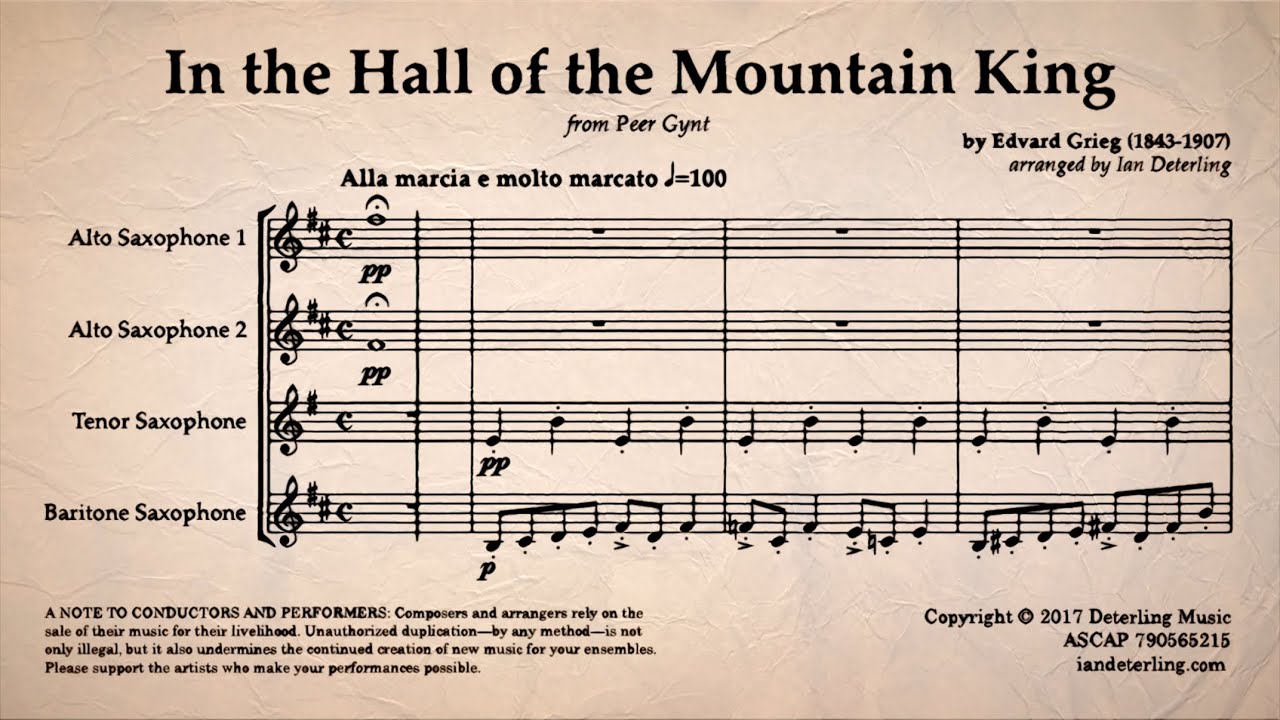 In the Hall of the Mountain King by Edvard Grieg (saxophone quartet ...