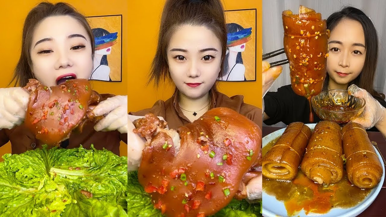 Yummy Braised Pork Belly and Spicy Pork Fat Mukbang Eating Chinese Food ...