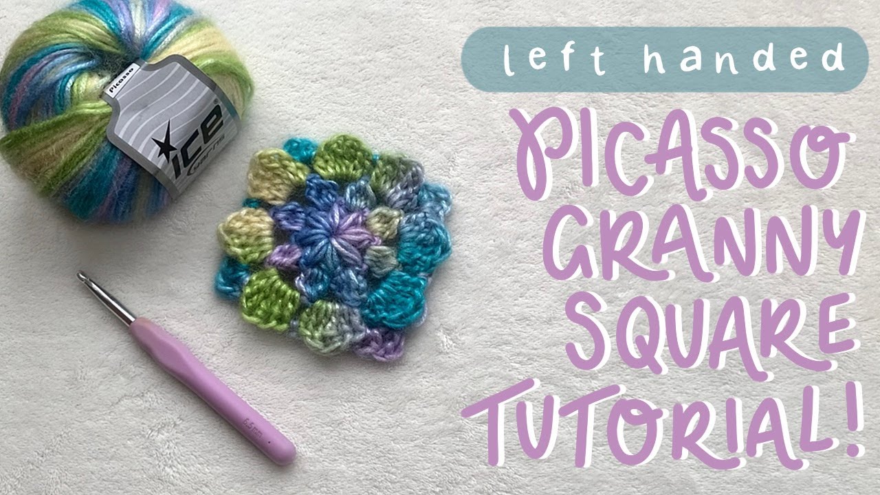 Ice Yarns Picasso Flower Crochet Granny Square Tutorial (Left Handed) - YouTube