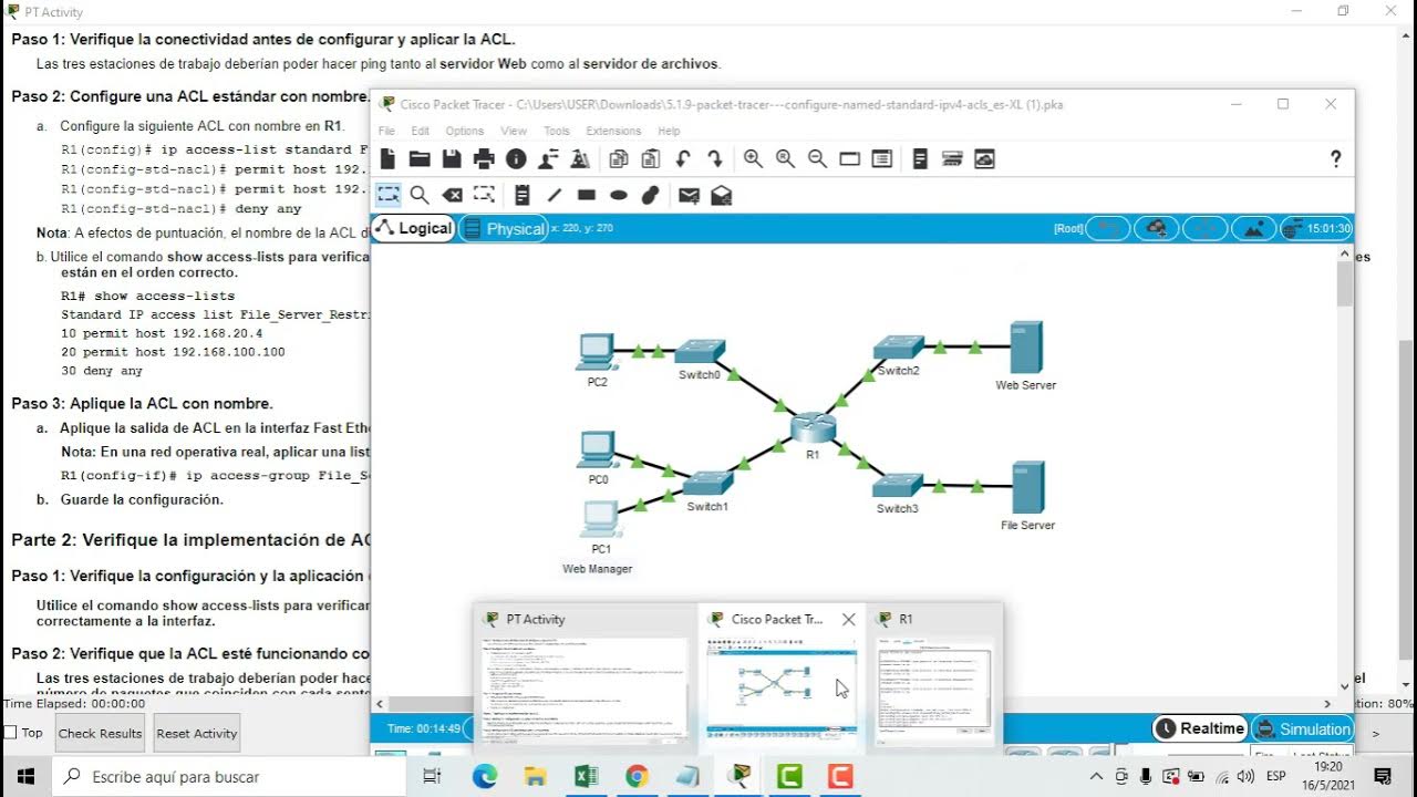 CCNA v7 ENSA - Packet Tracer 5.1.9 - Configuración de ACL estándar para IPv4 con nombre - YouTube