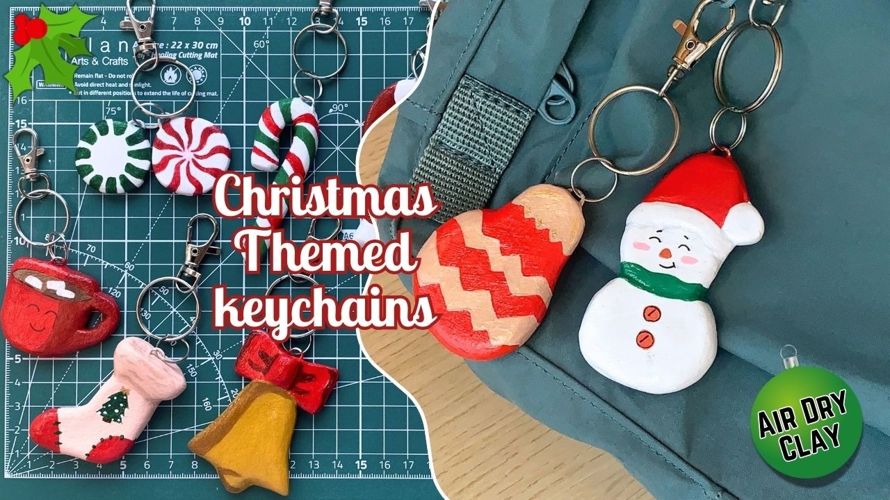 Creating Christmas themed keychains w/ air dry clay☃️☕ - YouTube