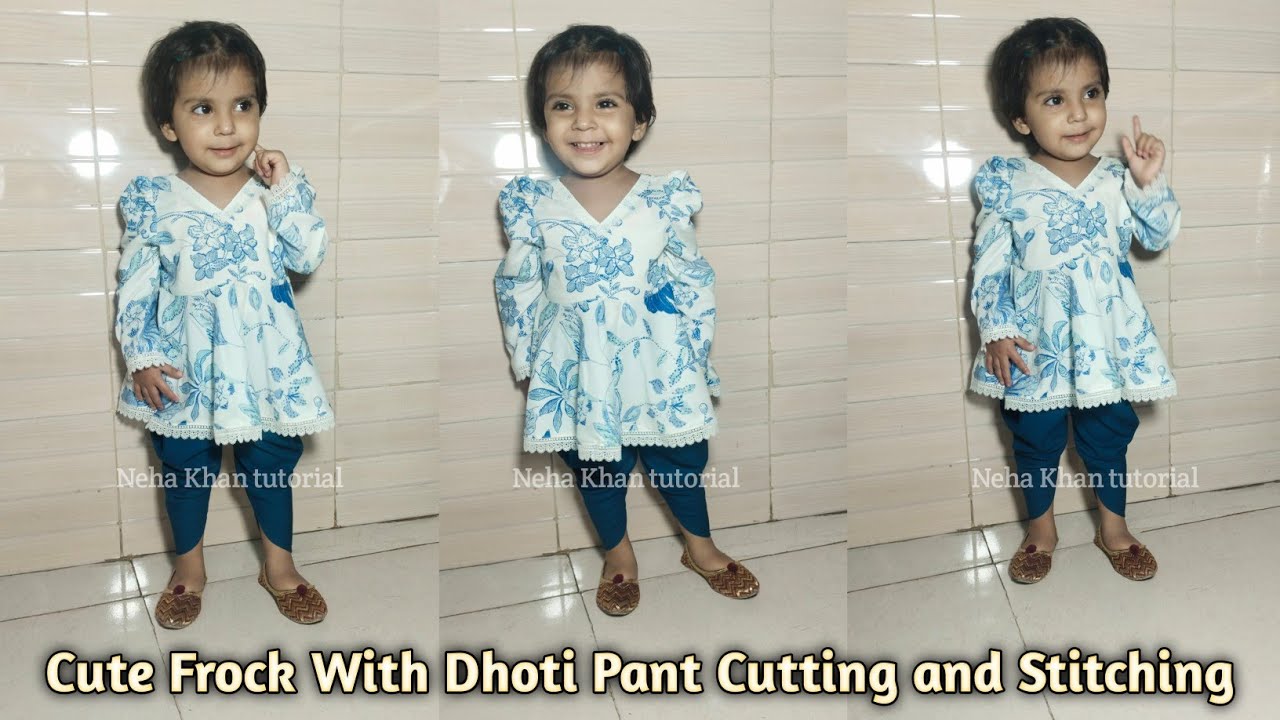 Easy Short Frock With Dhoti Salwar Cutting and Stitching | Cute Baby ...