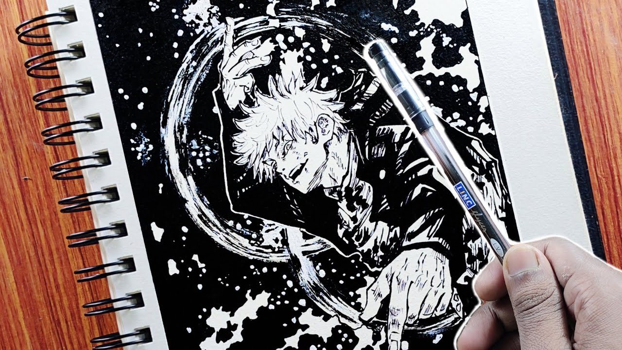 How to draw Gojo like a pro using cheapest ball pen - YouTube