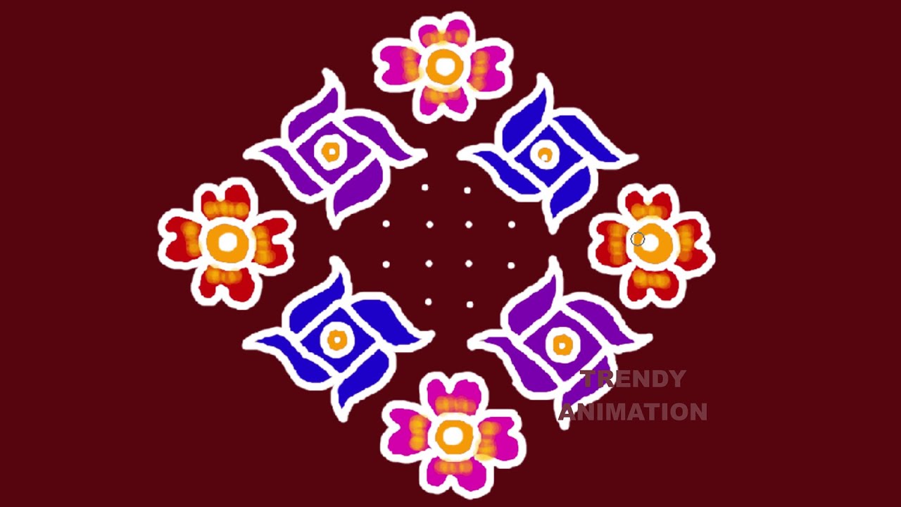 Awesome easy & simple rangoli with 14*2dots | Chukki rangoli | Dot ...