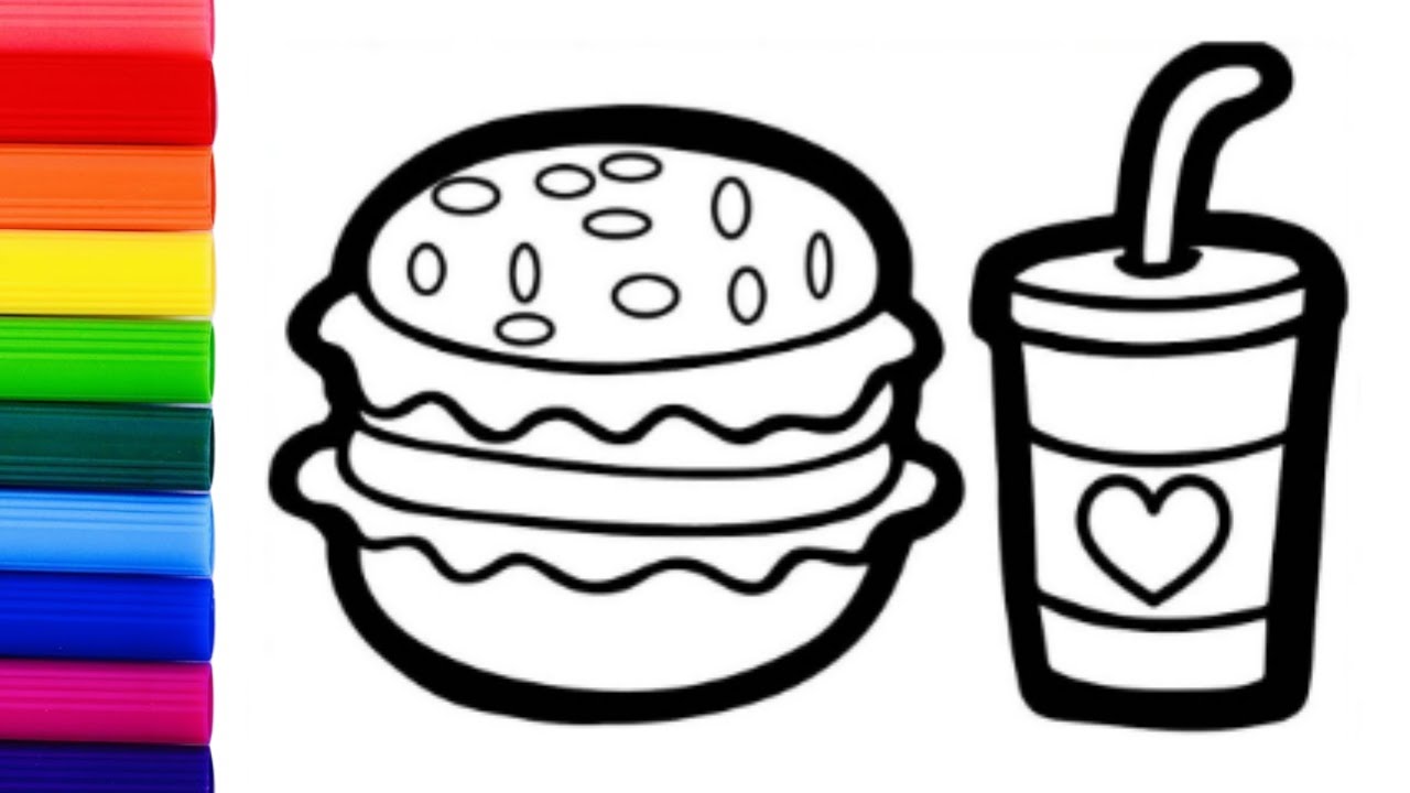 Cute Fast Foods drawing for kids & toddlers | Easy Fast Foods drawing ...