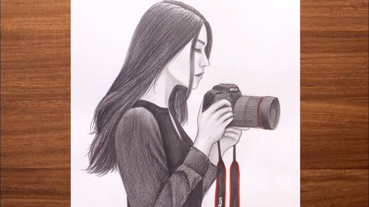 how to draw a girl with camera - YouTube