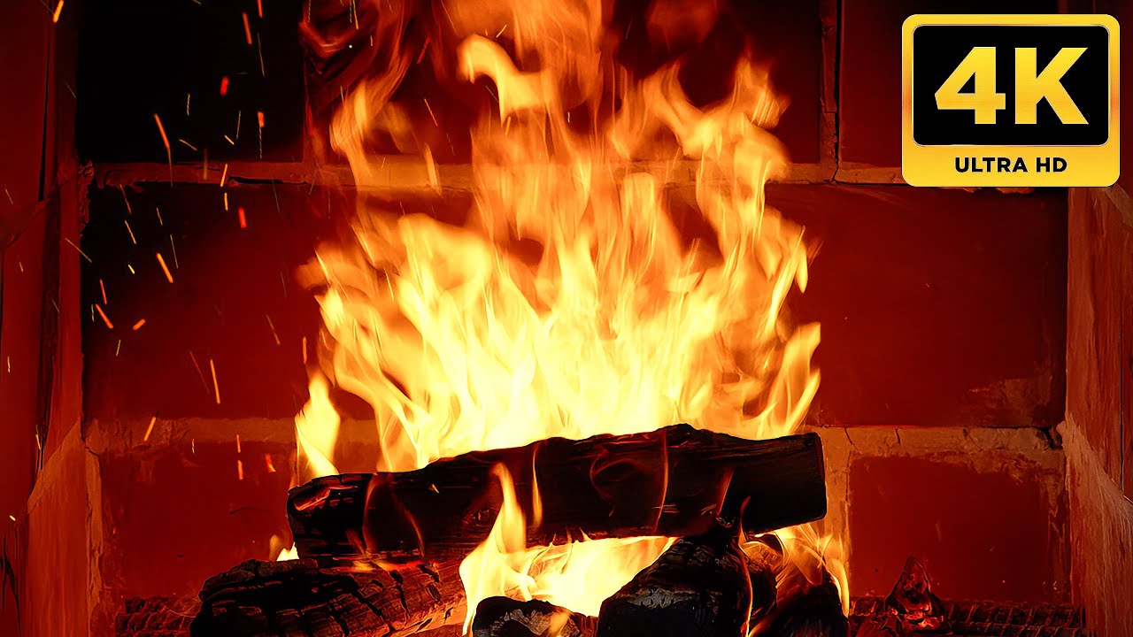4K Virtual Fireplace with Crackling Sounds 🔥 Perfect Burning Fireplace ...