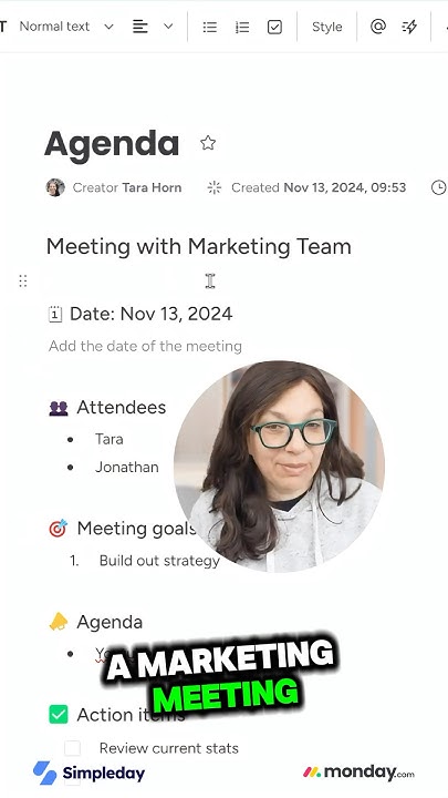 Agenda for a Marketing Meeting using monday Docs | monday.com - YouTube