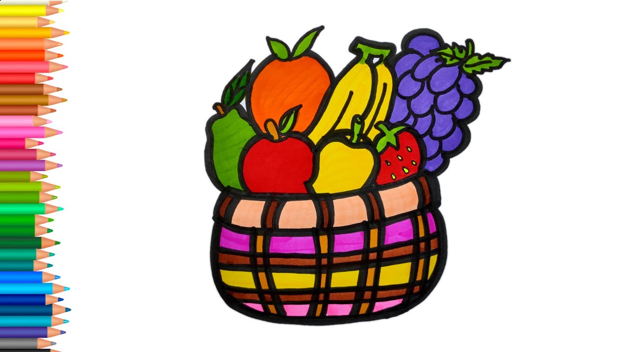 Fruit basket drawing for kids | How to draw fruit basket - YouTube