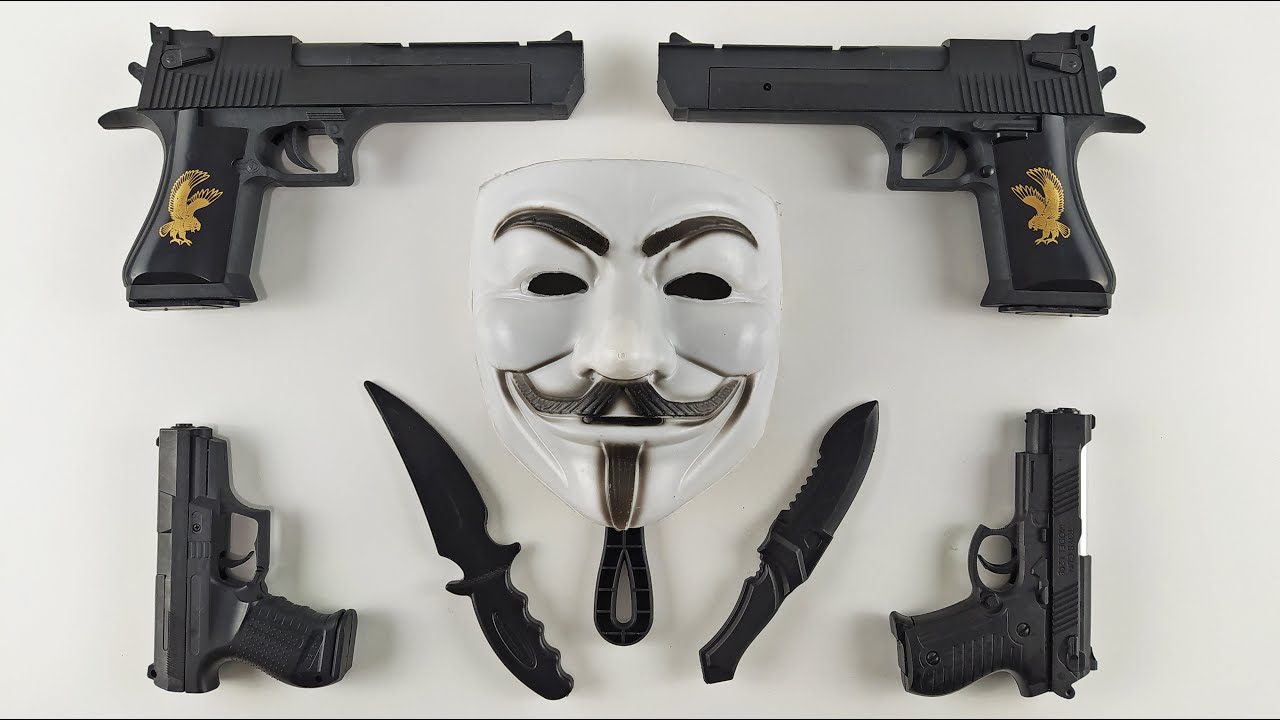 V For Vendetta Mask & Weapons ! Realistic Toy Beaded Guns Of The ...
