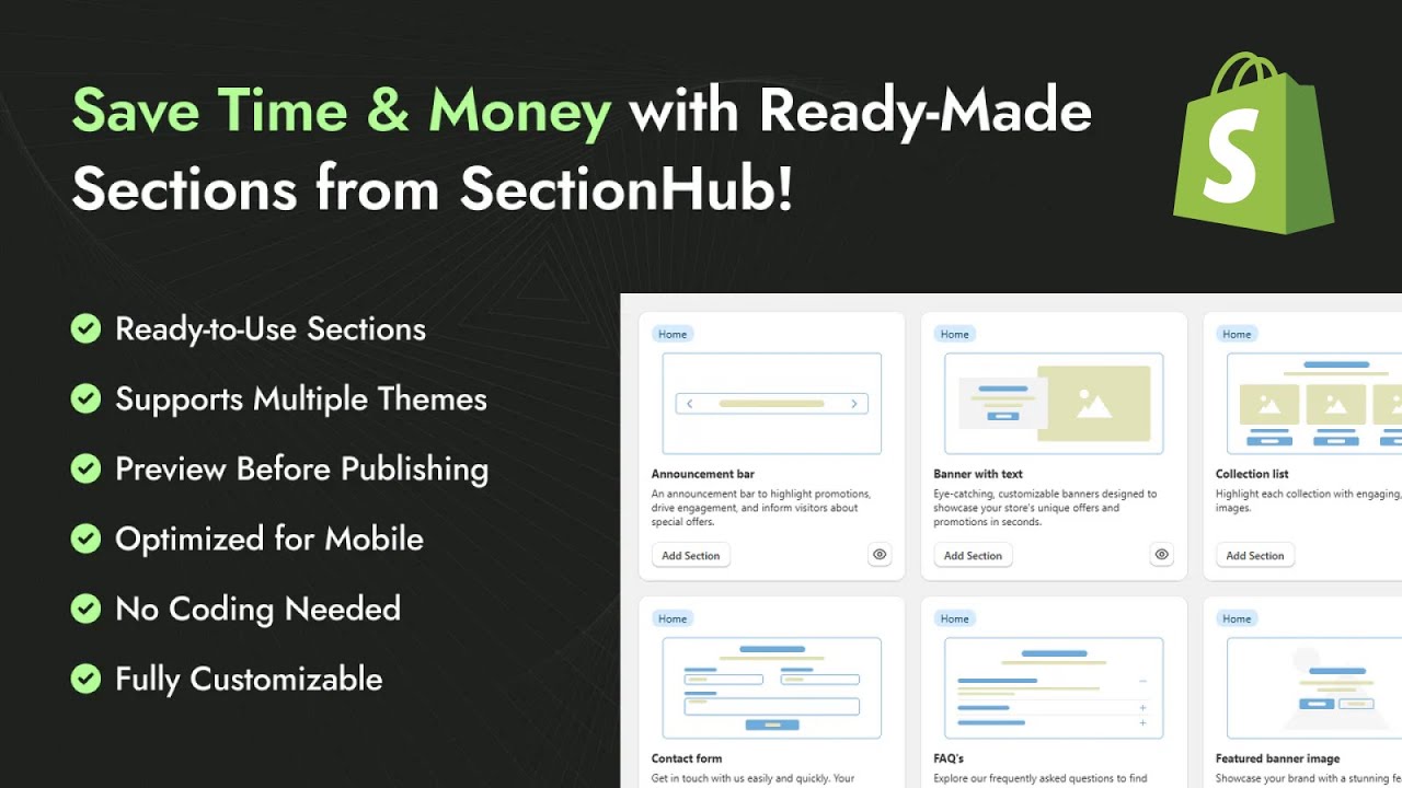 How to Add Sections to Your Shopify Theme Using SectionHub - YouTube