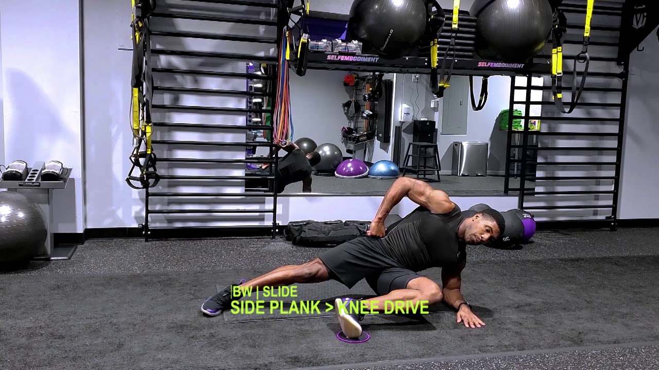 Body Weight Slide Side Plank Knee Drive - YouTube