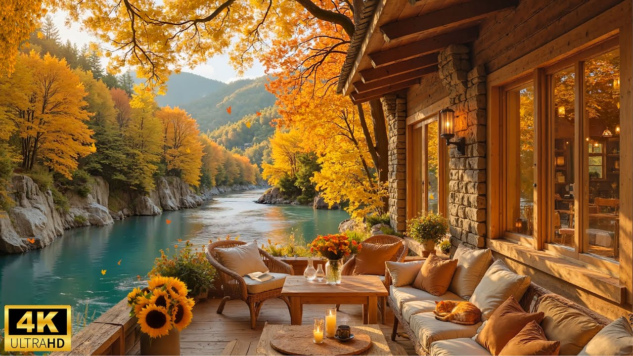 Autumn River Cabin Ambience - Soft Piano Music & Fall Ambience for ...