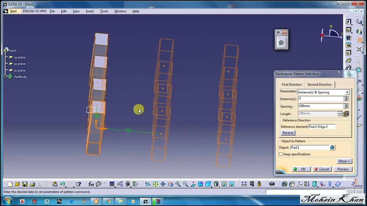 CATIA V5 Tutorial 40.1 = Rectangular Pattern - YouTube