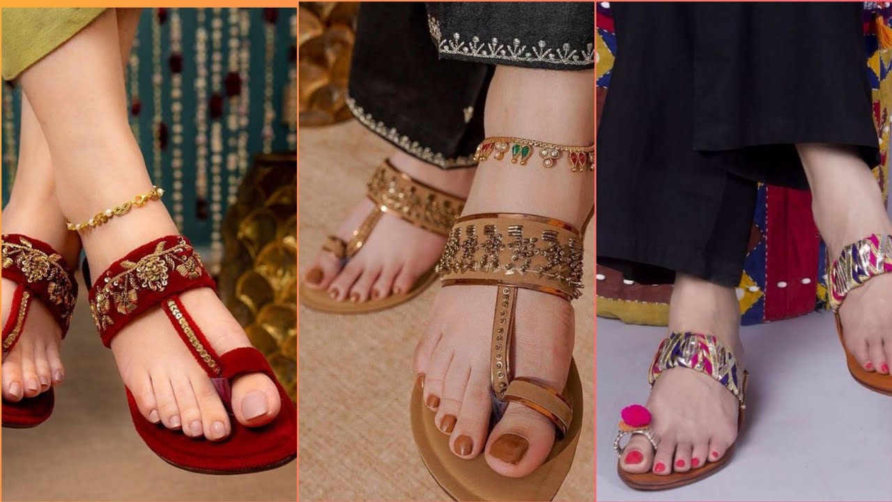 Latest Kolhapuri Flat Chappal For Ladies | Flat Ladies Chappal ...