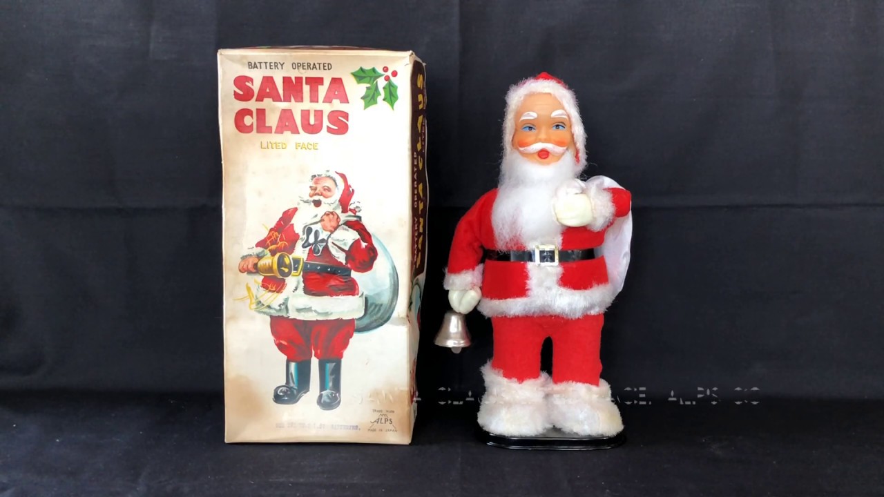 Santa Claus lited face, Japan Battery Opetated Tin Toy, Alps Co. - YouTube