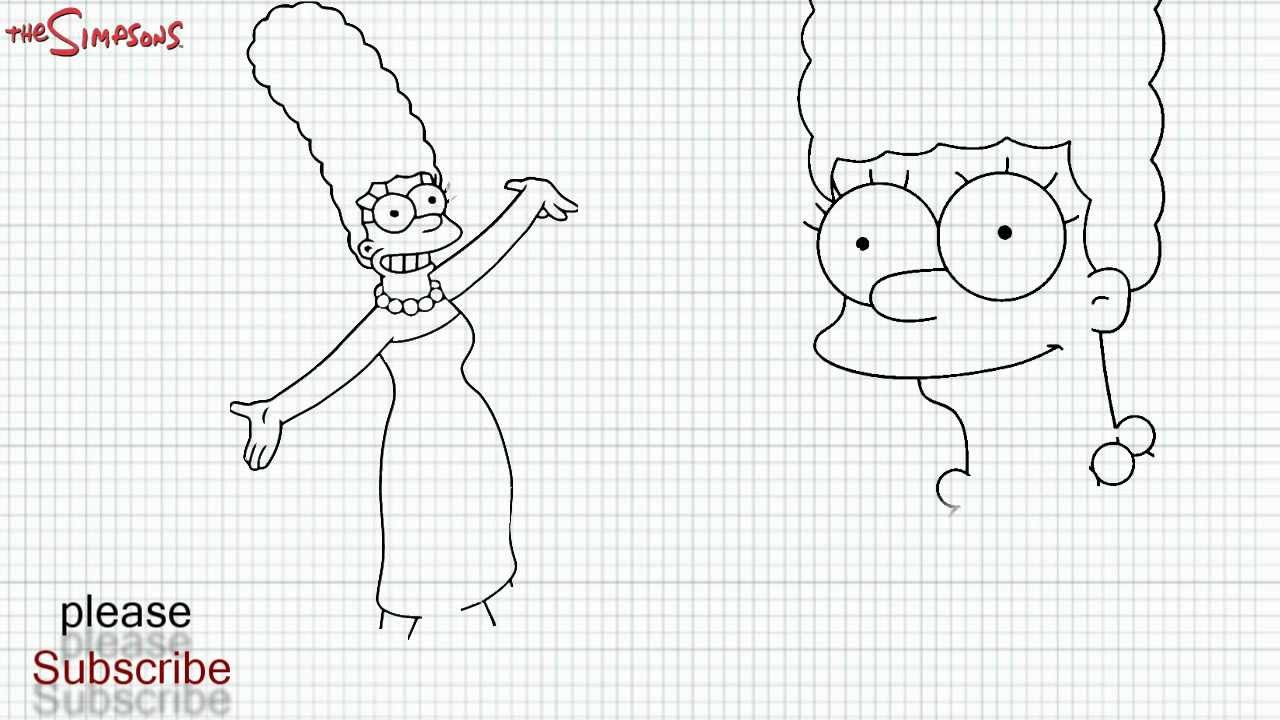 The Simpsons - How to draw Marge Simpsons - Video - Marjorie Marge ...