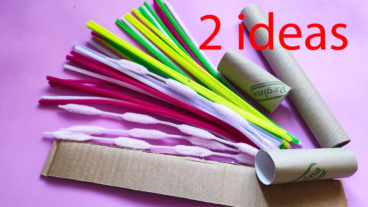2 ideas from cardboard, paper roll and Pipe Cleaners, Pompoms... - YouTube