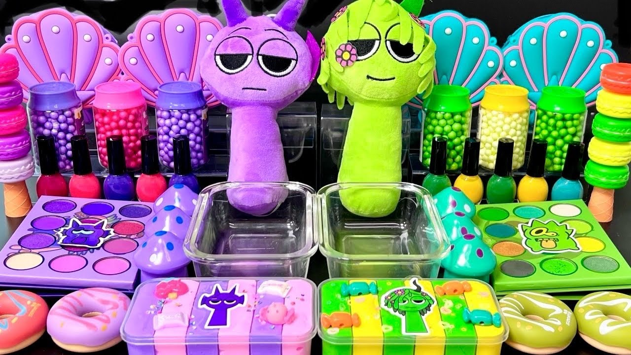 [ASMR] Mixing "Sprunki Purple vs Green" MakeUp Eyeshadow,Glitter Into ...