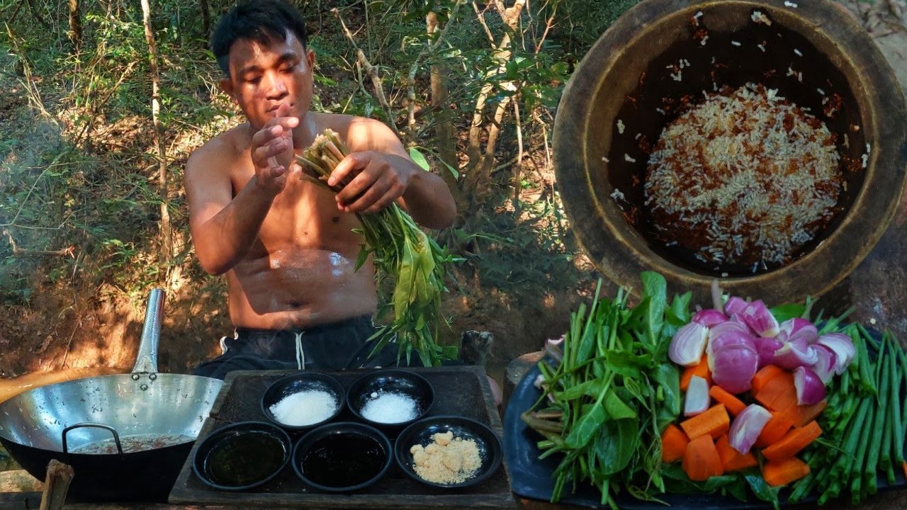 Adventure in forest: Pick vegetable in the river for vegetarian food ...