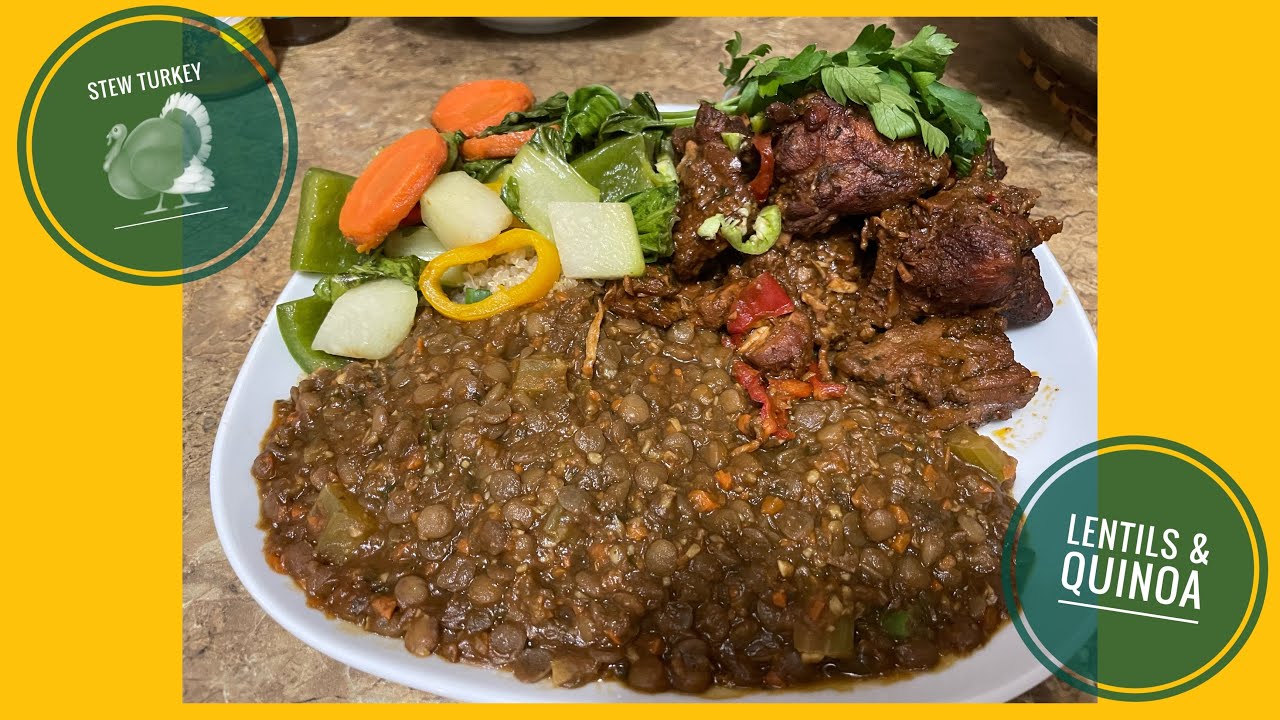 Trini Style Stew Turkey 🦃 , Lentils, & Quinoa - YouTube