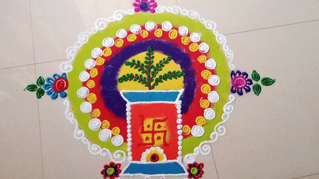 Tulsi Vivah Rangoli ll Easy Rangoli Design ll simple Rangoli Tulsi ...
