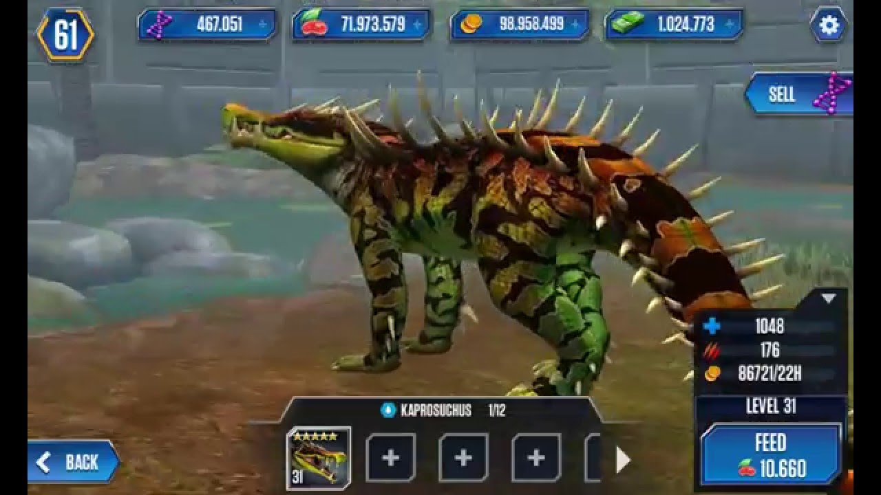 Kaprosuchus level 40 Jurassic world the game - YouTube