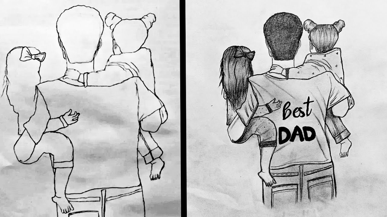Father Drawing With Daughters Fathers Day Drawing Pencil Drawing