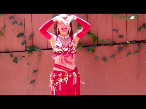 Ameynra Belly Dance fashion, costume with swarovski. Sofia Goldberg. Red velvet tulip skirt