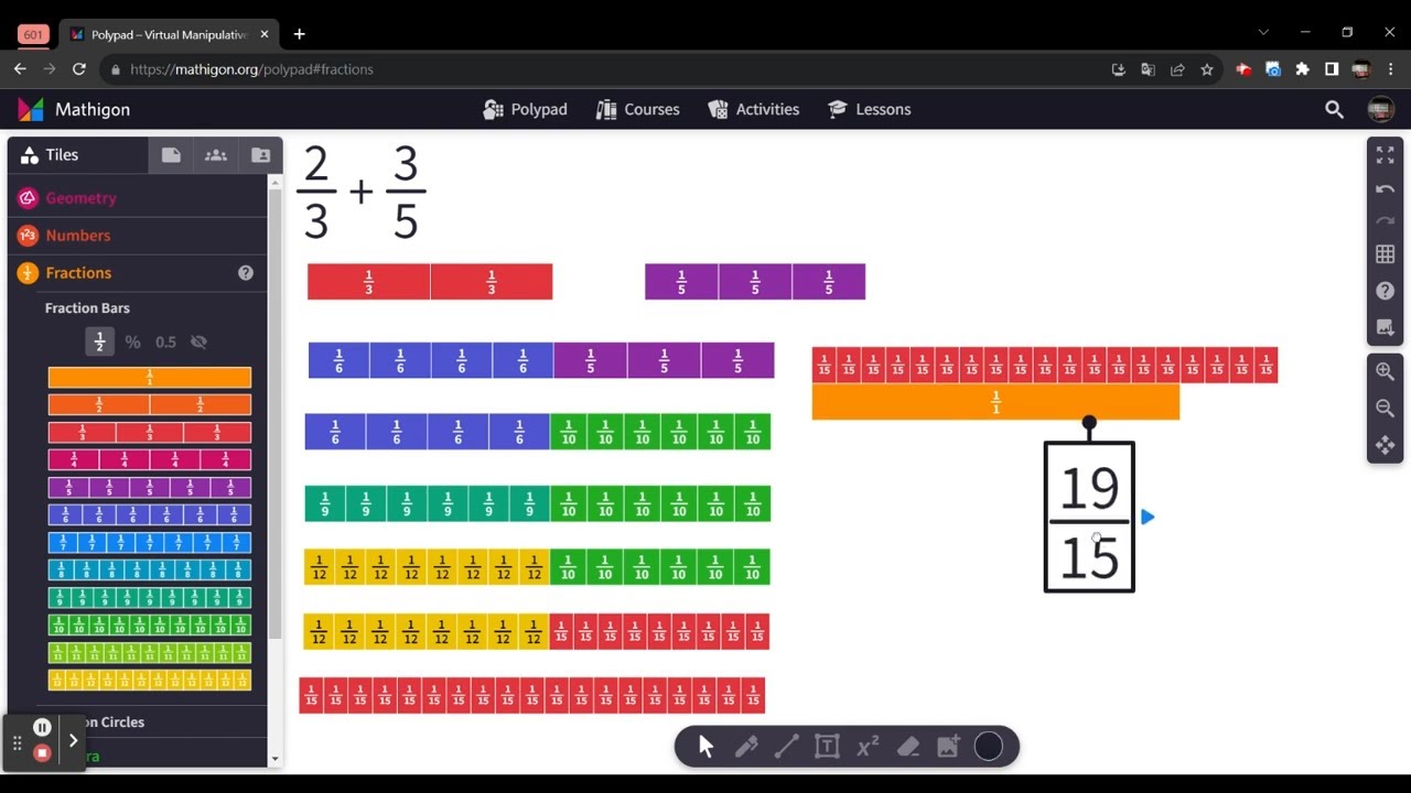 【Mathigon】Fraction Bars 異分母的分數加法 - YouTube