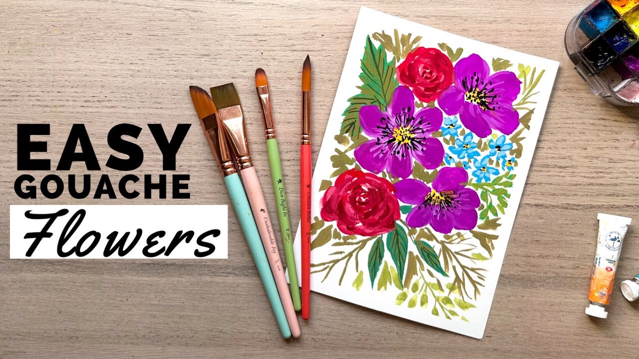 How to paint easy gouache flowers for beginners. - YouTube